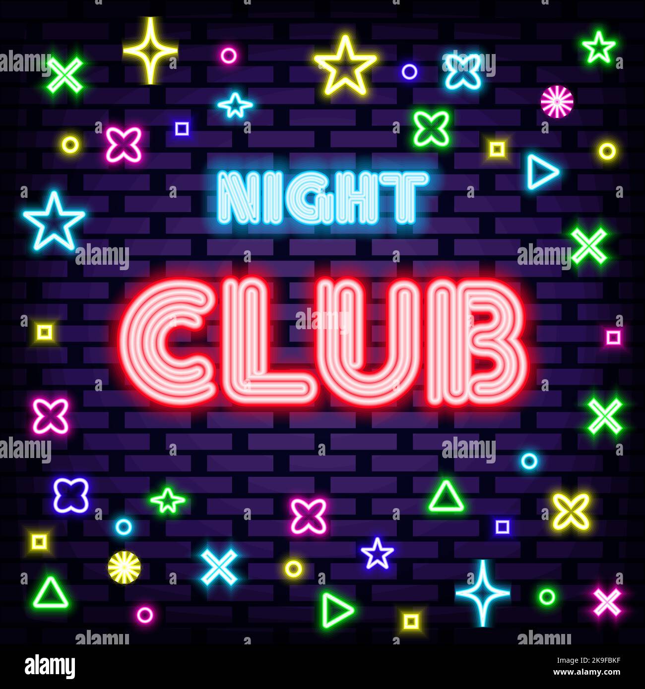 Night Club Neon Sign Vector. Glowing with colorful neon light. Neon ...