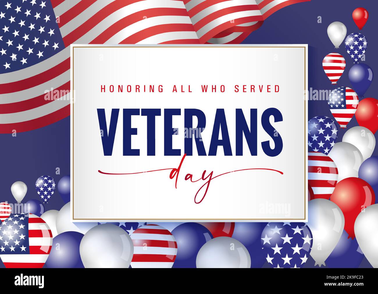 Veterans Day holiday USA banner. Honoring all who served greeting card ...