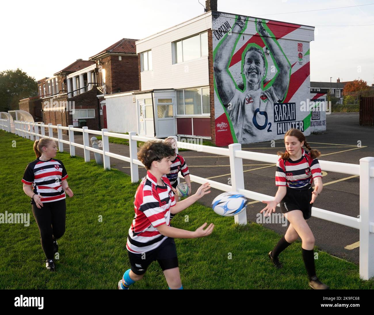 EDITORIAL USE ONLY Players from Novocastrians RFC train during the ...