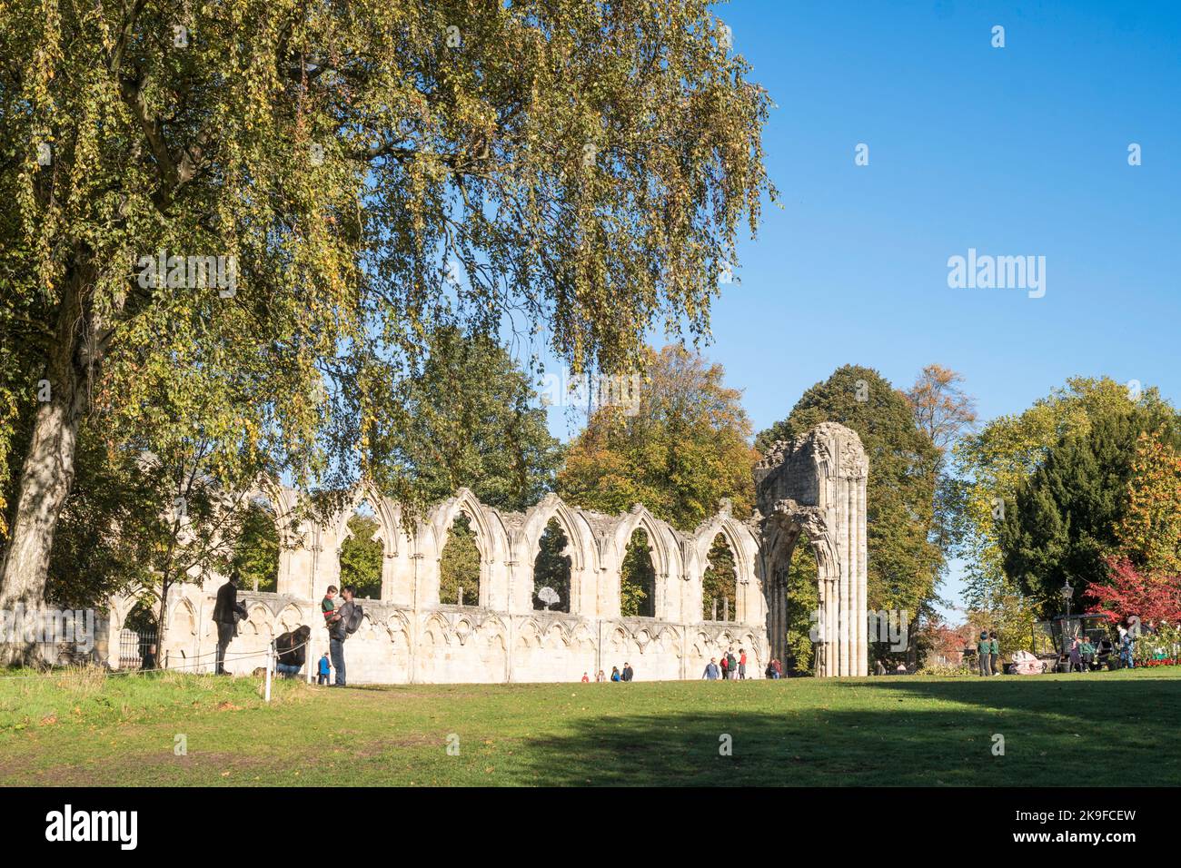People visiting the remains of St Mary's Abbey in York City, North ...