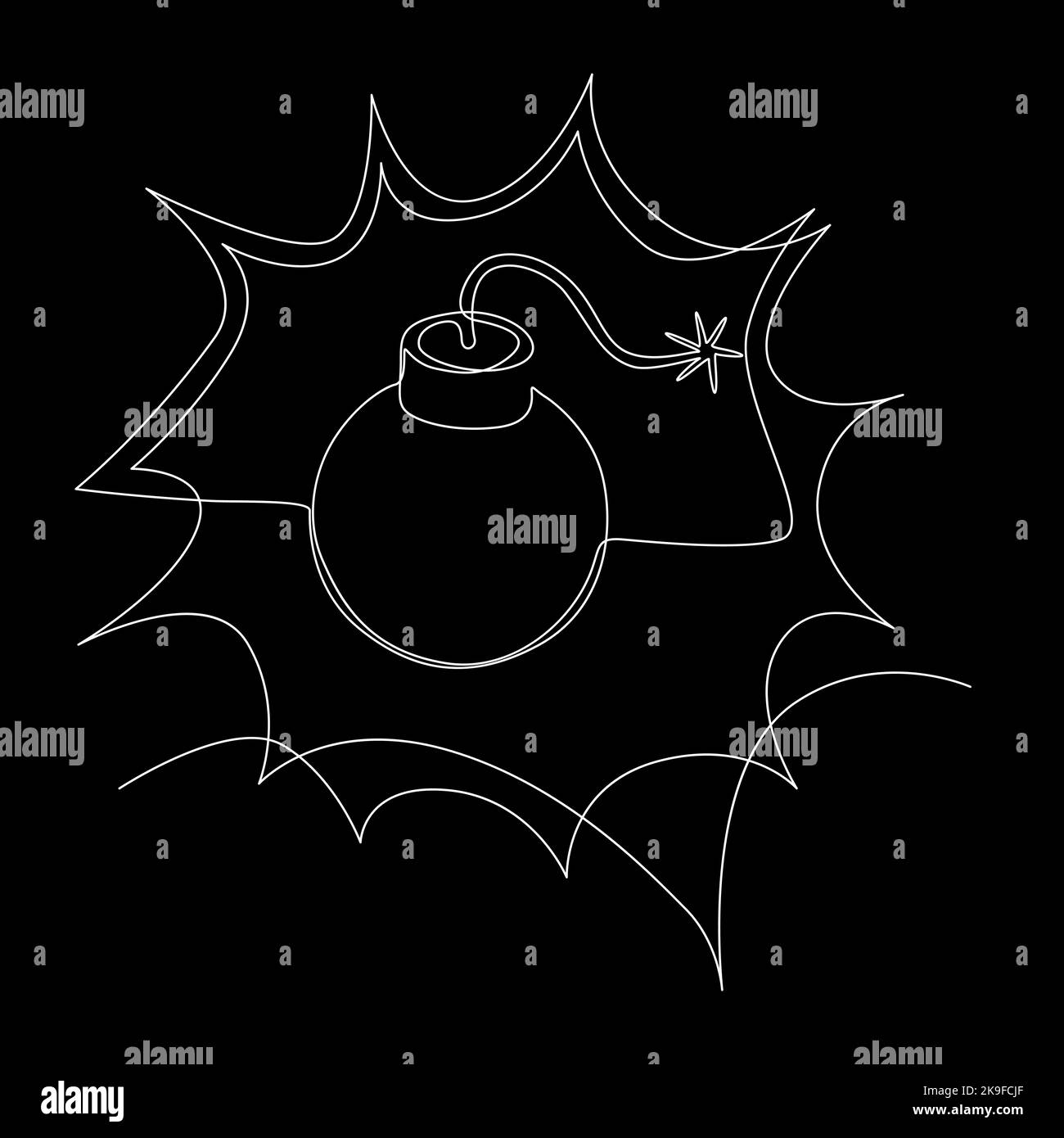 One continuous line of speech bubble with Bomb text. Thin Line Illustration vector concept ...