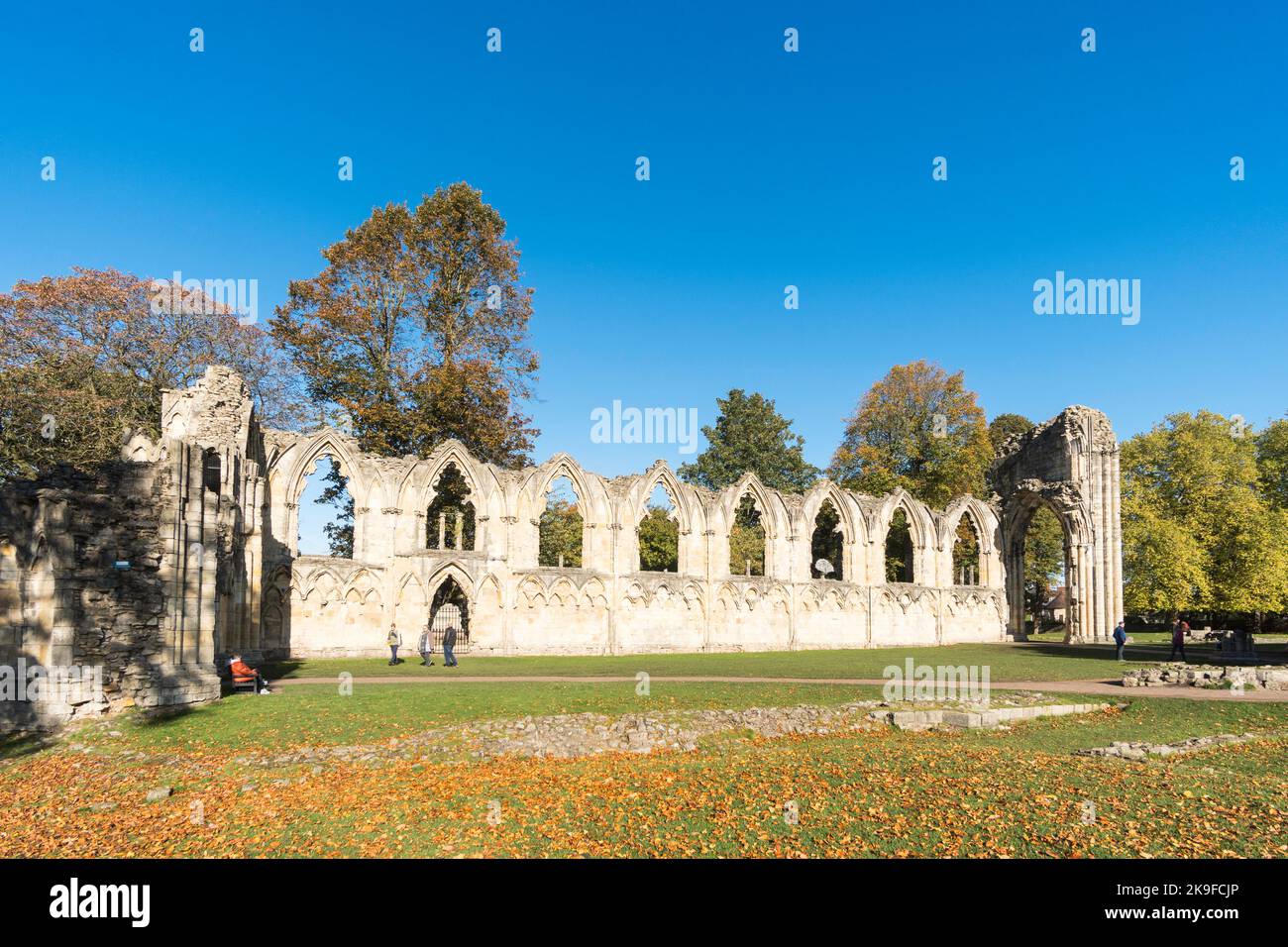 People visiting the remains of St Mary's Abbey in York City, North ...