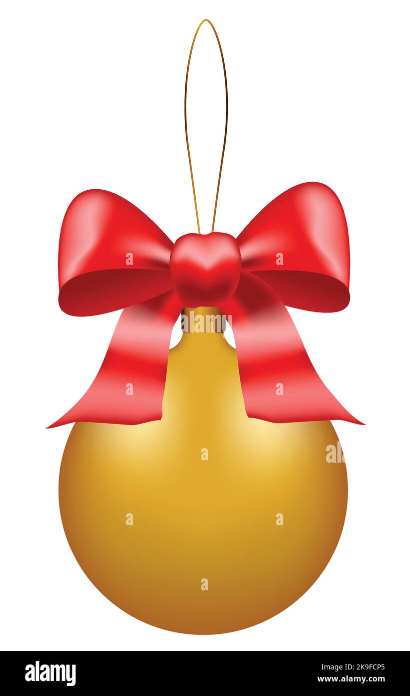 Christmas ball of realistic. Christmas decoration balls, red bow, gold ...