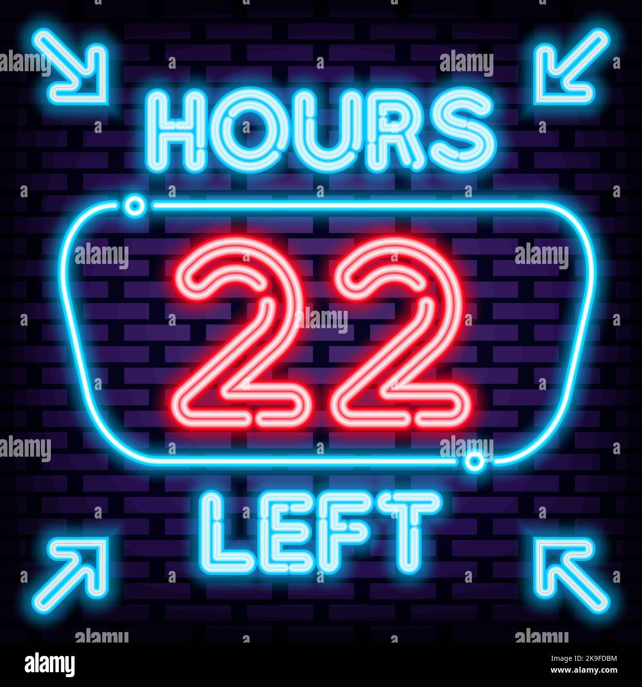 22 hours left Neon sign. Glowing with colorful neon light. Night ...