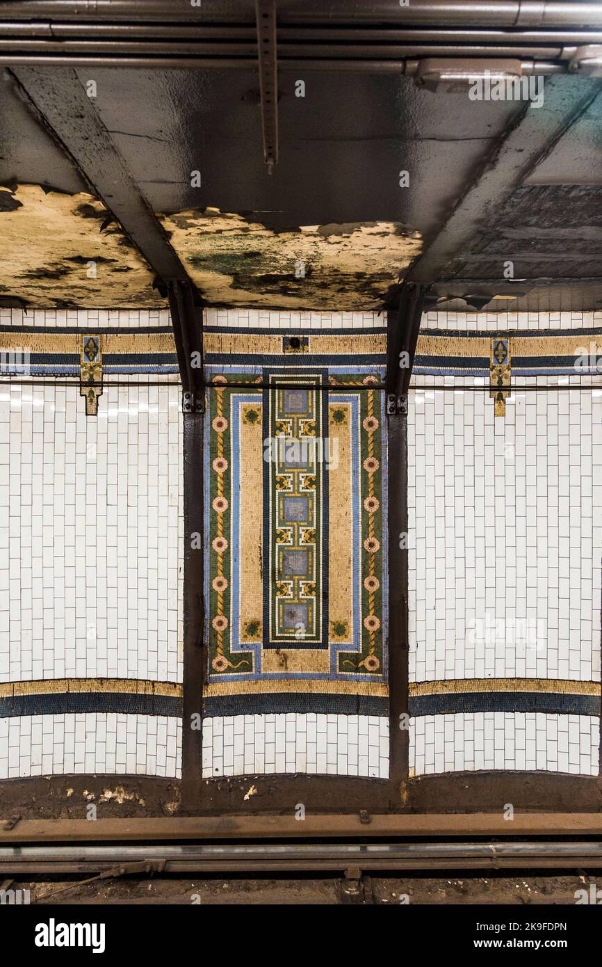 New York, USA - OCT 22, 2015: old vintage pattern at wall of metro ...