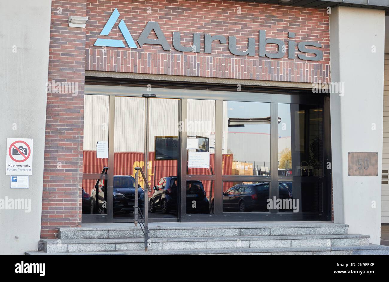 Hamburg, Germany. 28th Oct, 2022. View of the logo and "Aurubis ...