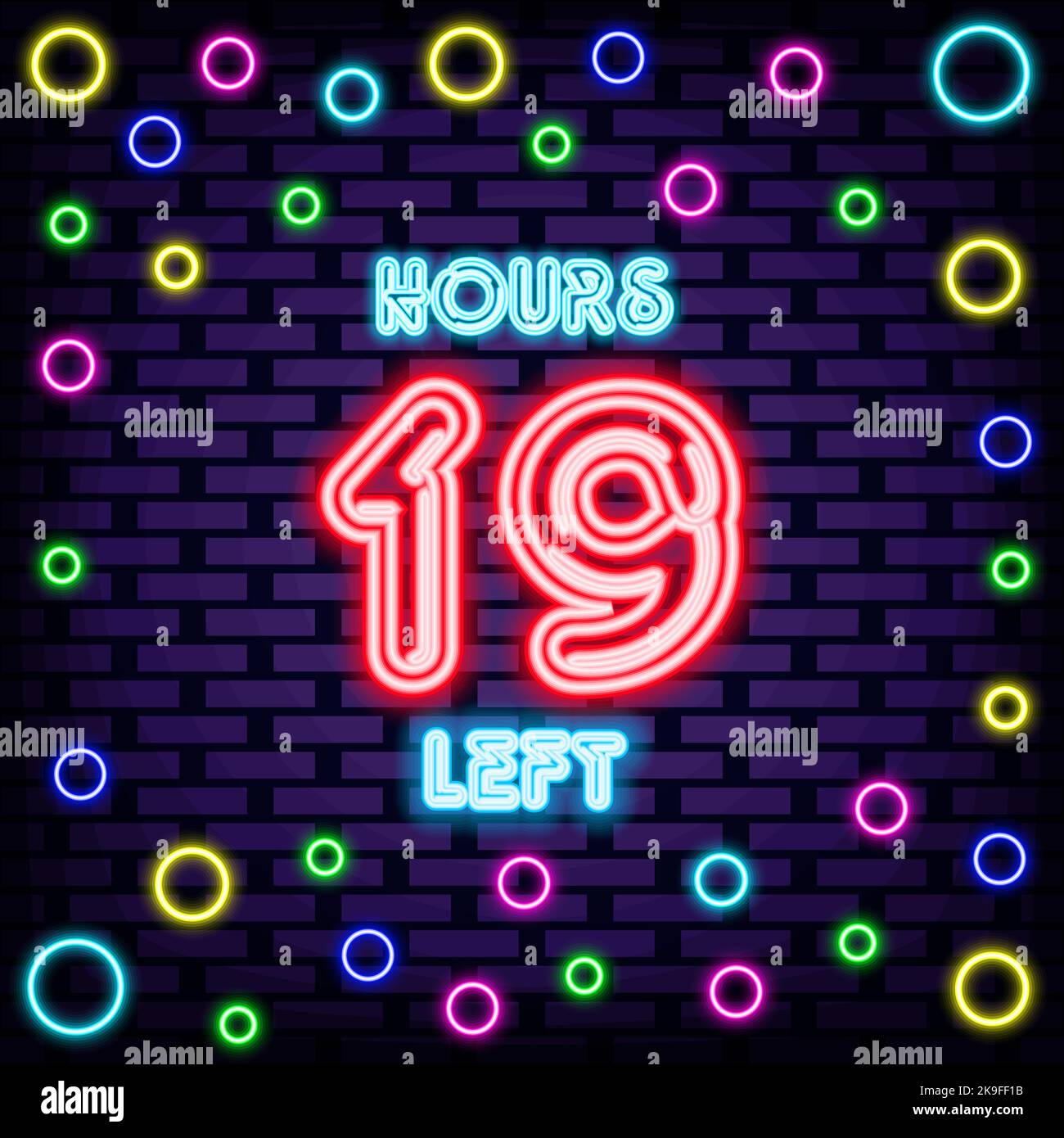 19 hours left Neon Sign Vector. Neon script. Night advensing Stock ...