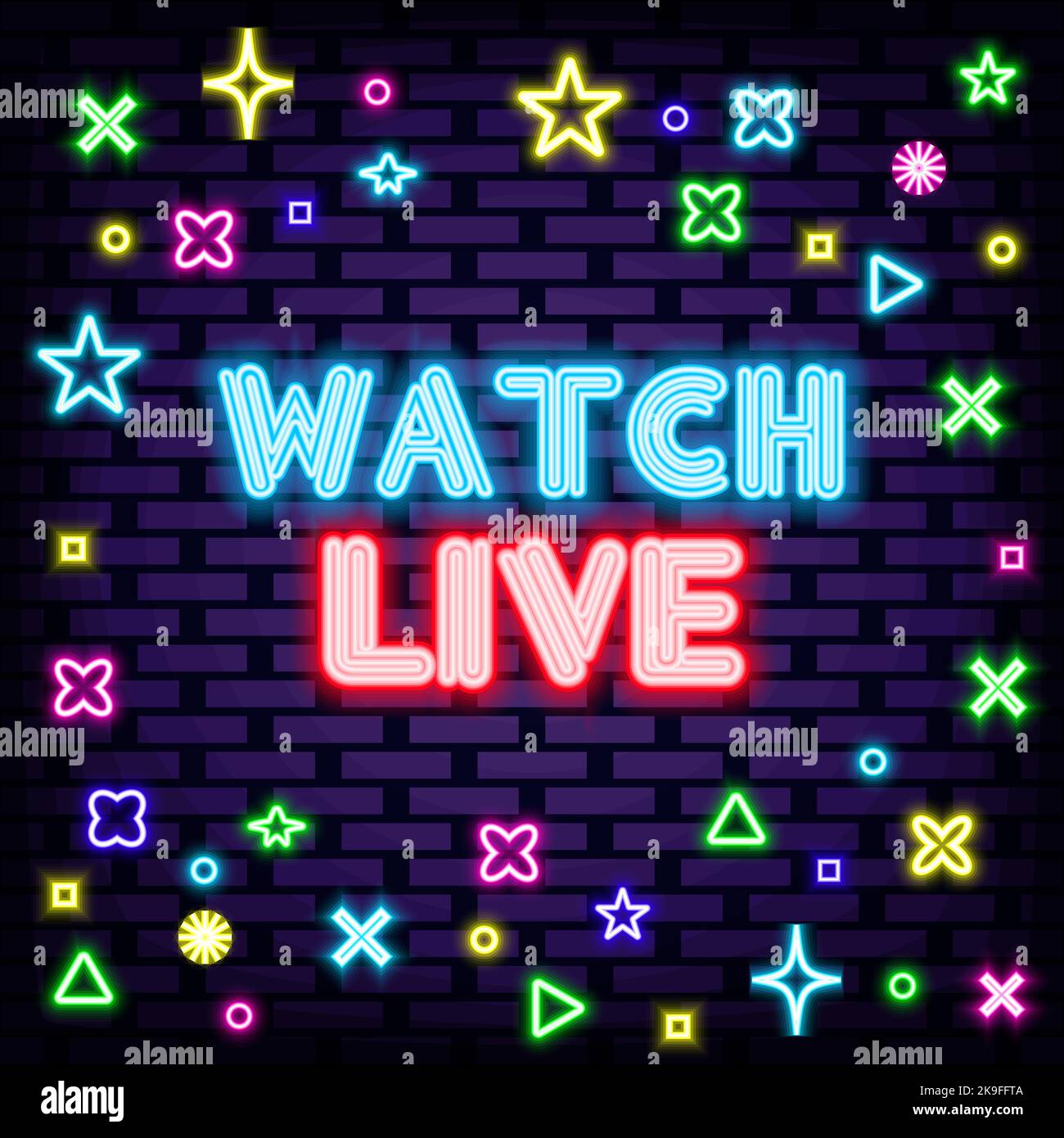 Watch Live Neon sign. Neon script. Announcement neon signboard Stock ...