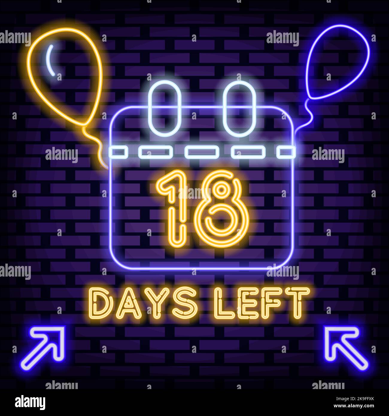 18 Days Left Neon quote. Glowing with colorful neon light. Light art ...
