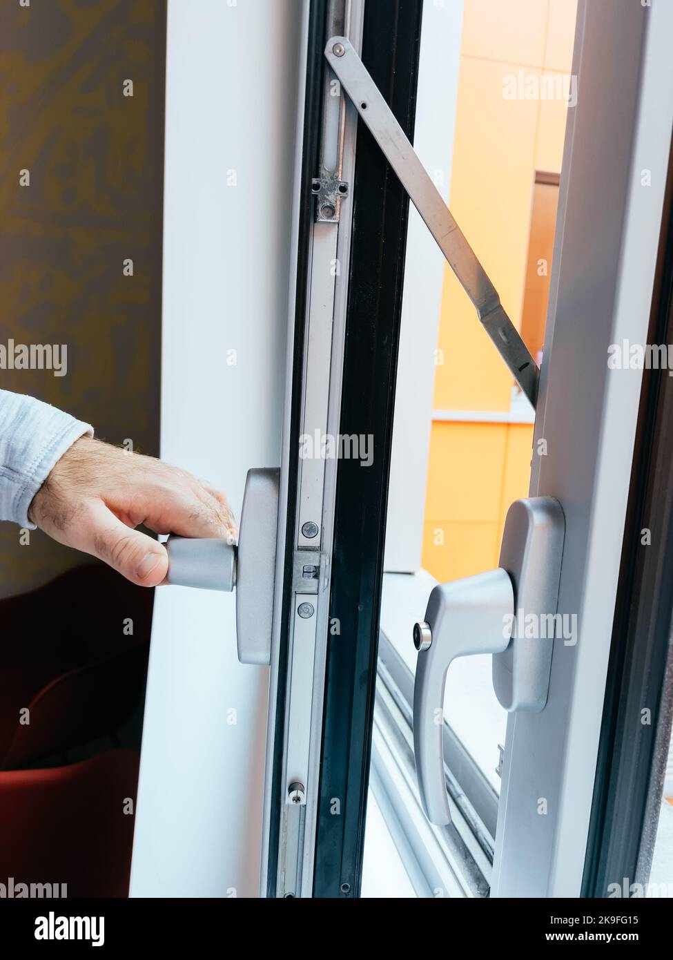 Side view of male closing opening modern pvc aluminum triple window ...