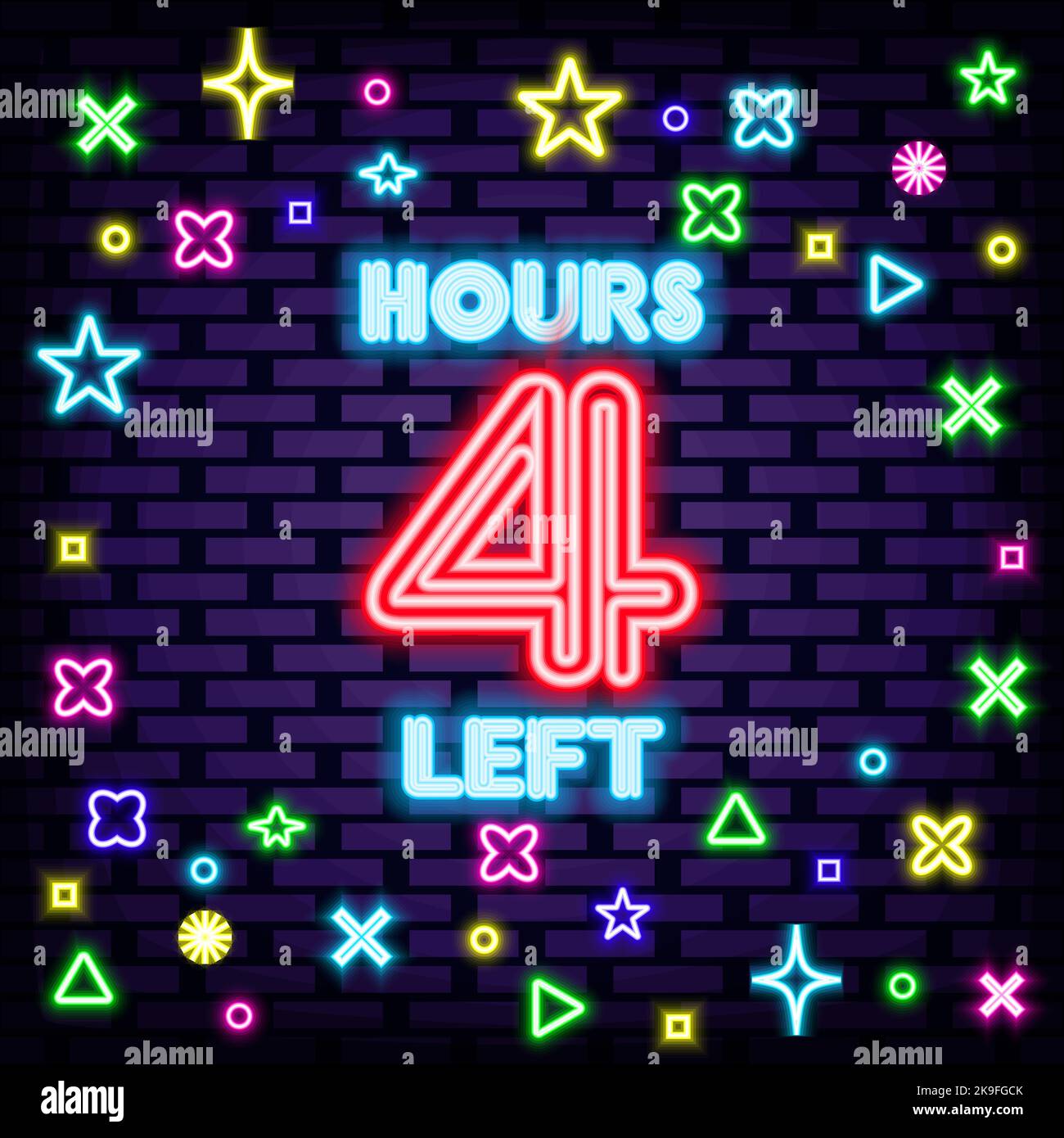 4 hours left Neon Sign Vector. Neon script. Night advensing Stock ...