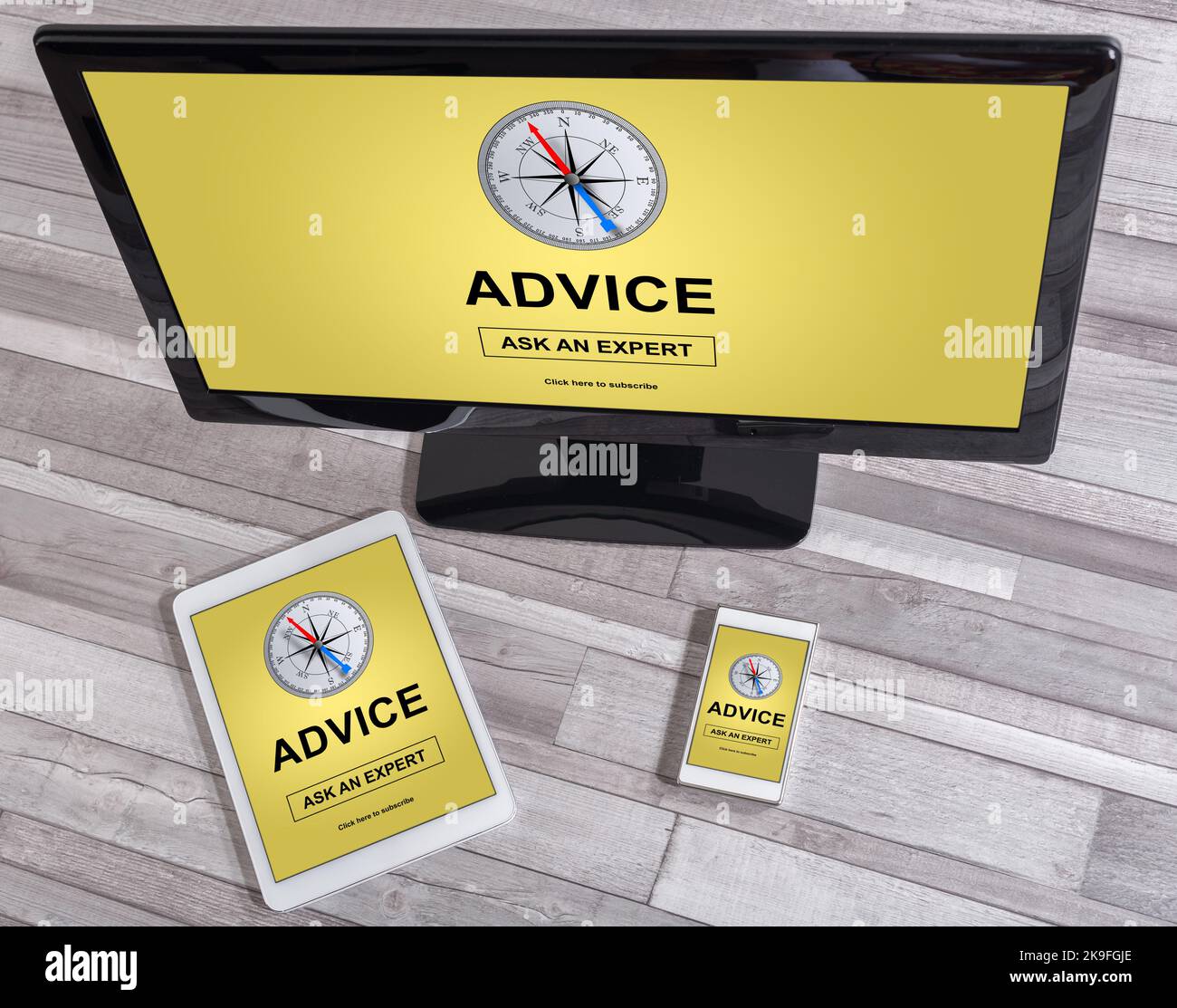 Advice concept shown on different information technology devices Stock ...