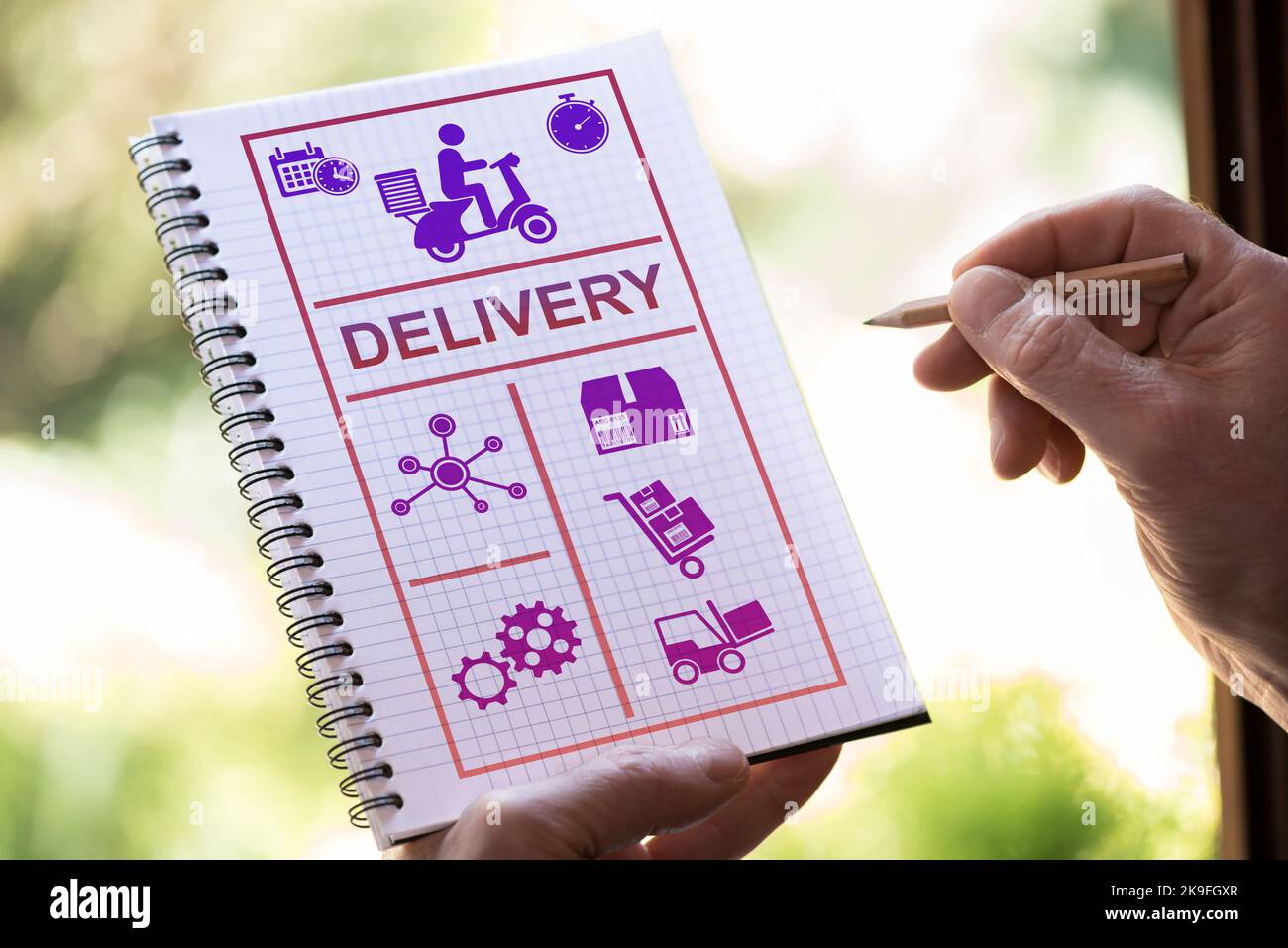Hand drawing delivery concept on a notepad Stock Photo - Alamy