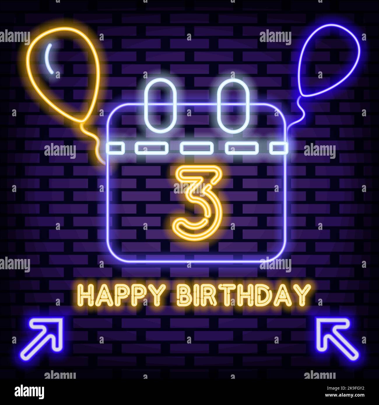 Happy 3rd Birthday Neon signboards. Neon script. Neon text Stock Vector ...