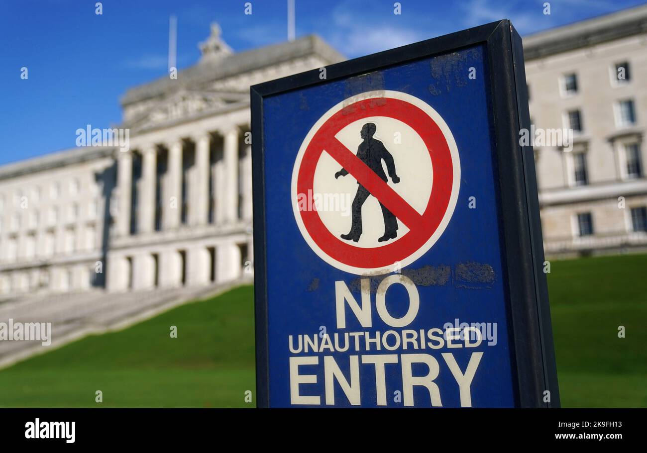 A No Entry sign at Parliament Buildings at Stormont, Belfast, as ...