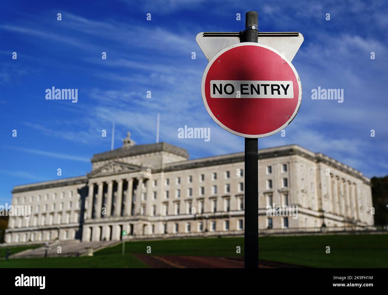 A No Entry sign at Parliament Buildings at Stormont, Belfast, as ...