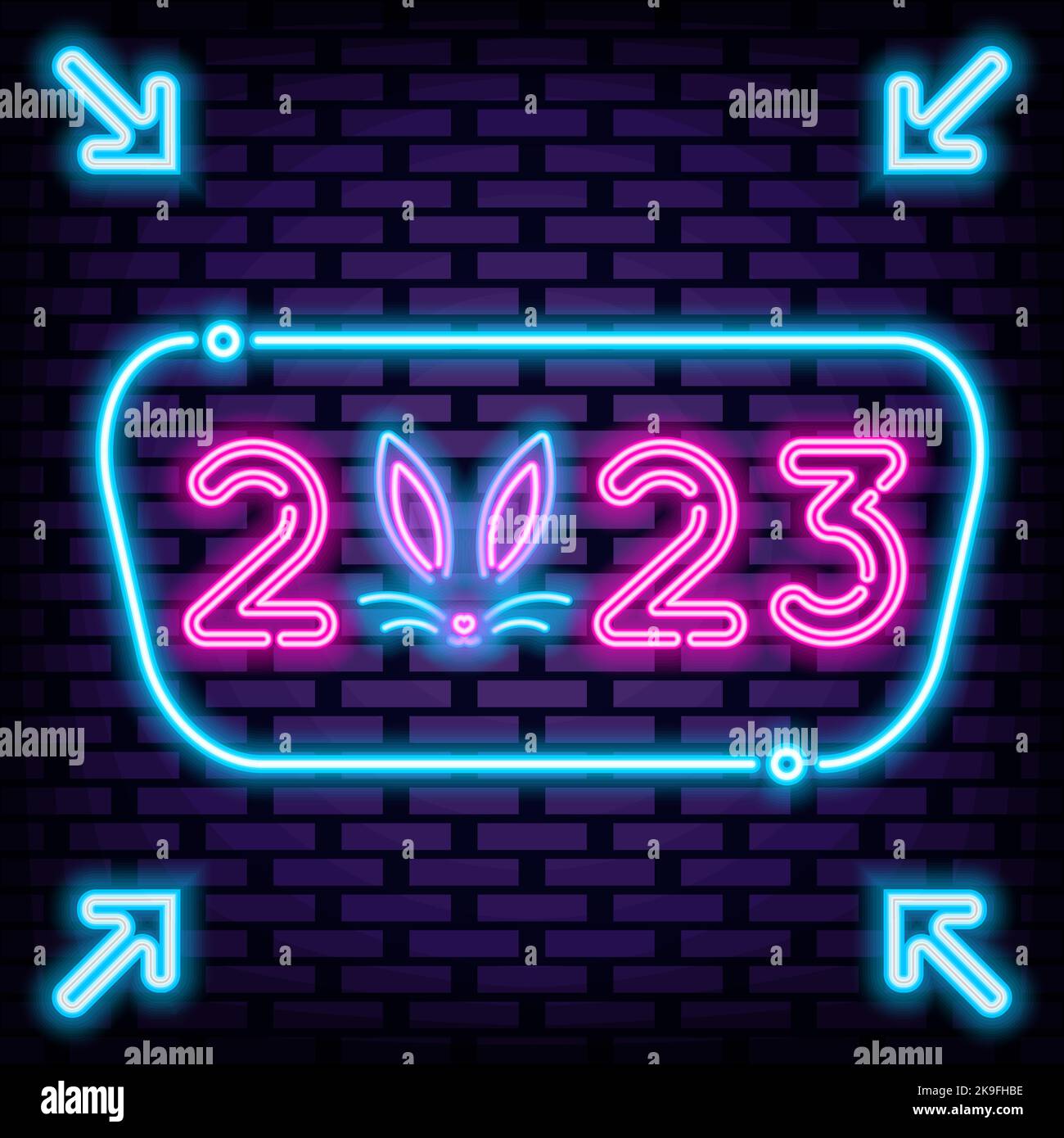 2023 Happy New Year and Merry Christmas Neon signboards. Glowing with ...