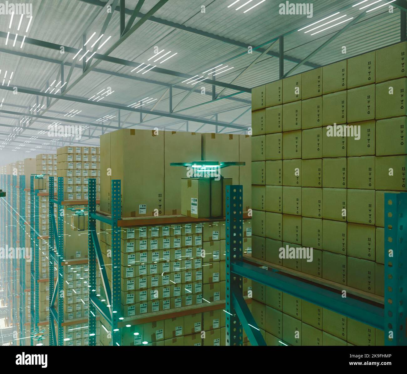 A concept of a futuristic logistic warehouse storage facility with ...