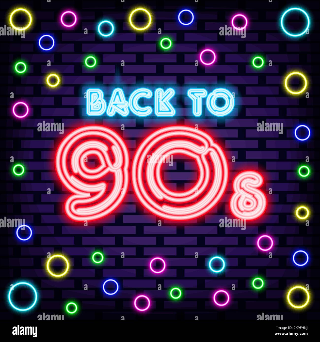 Back to 90s Neon signboards. Glowing with colorful neon light. Night ...