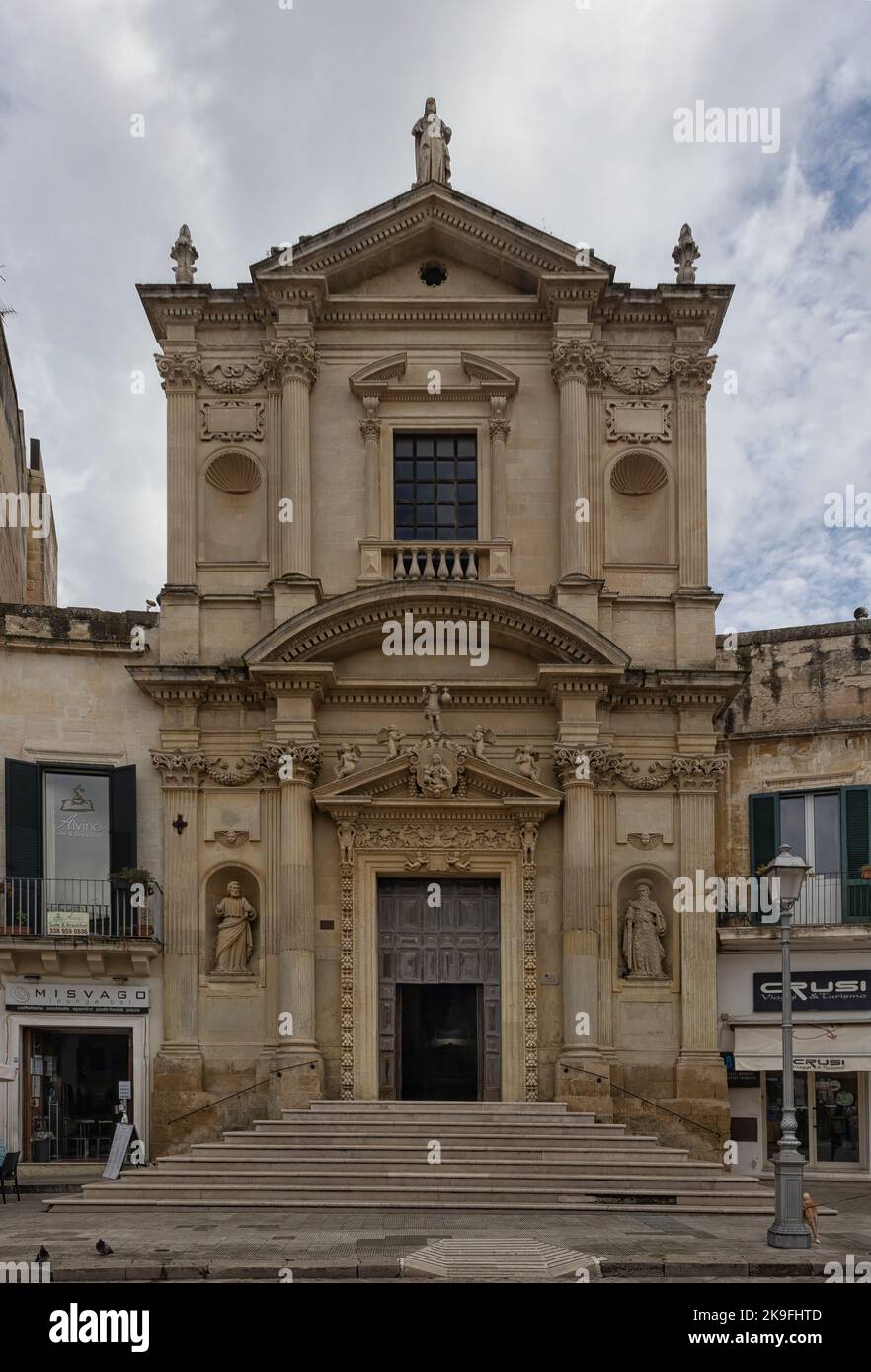 LECCE, ITALY - OCTOBER 14, 2022: Front facade of Church of Saint Mary ...