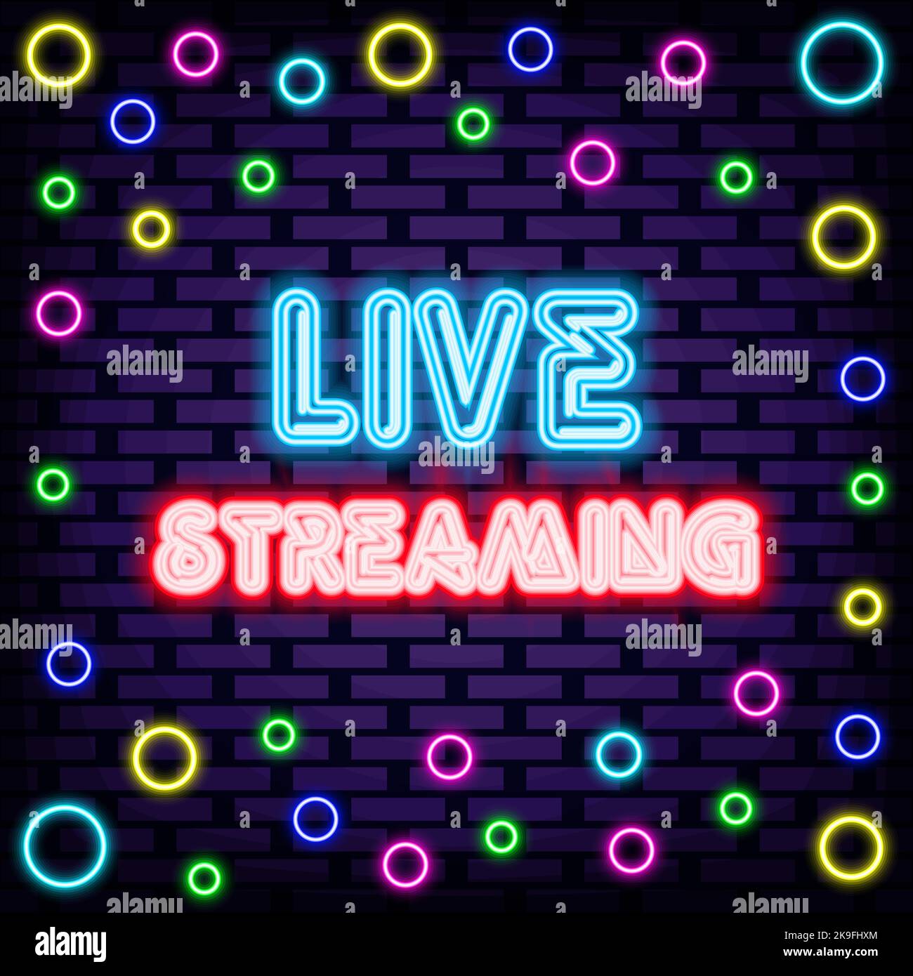 Live Streaming Neon signboards. Glowing with colorful neon light. Neon ...