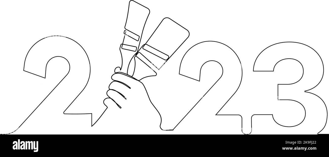 New 2023 Year is coming. Continuous one line drawing of new year sign ...