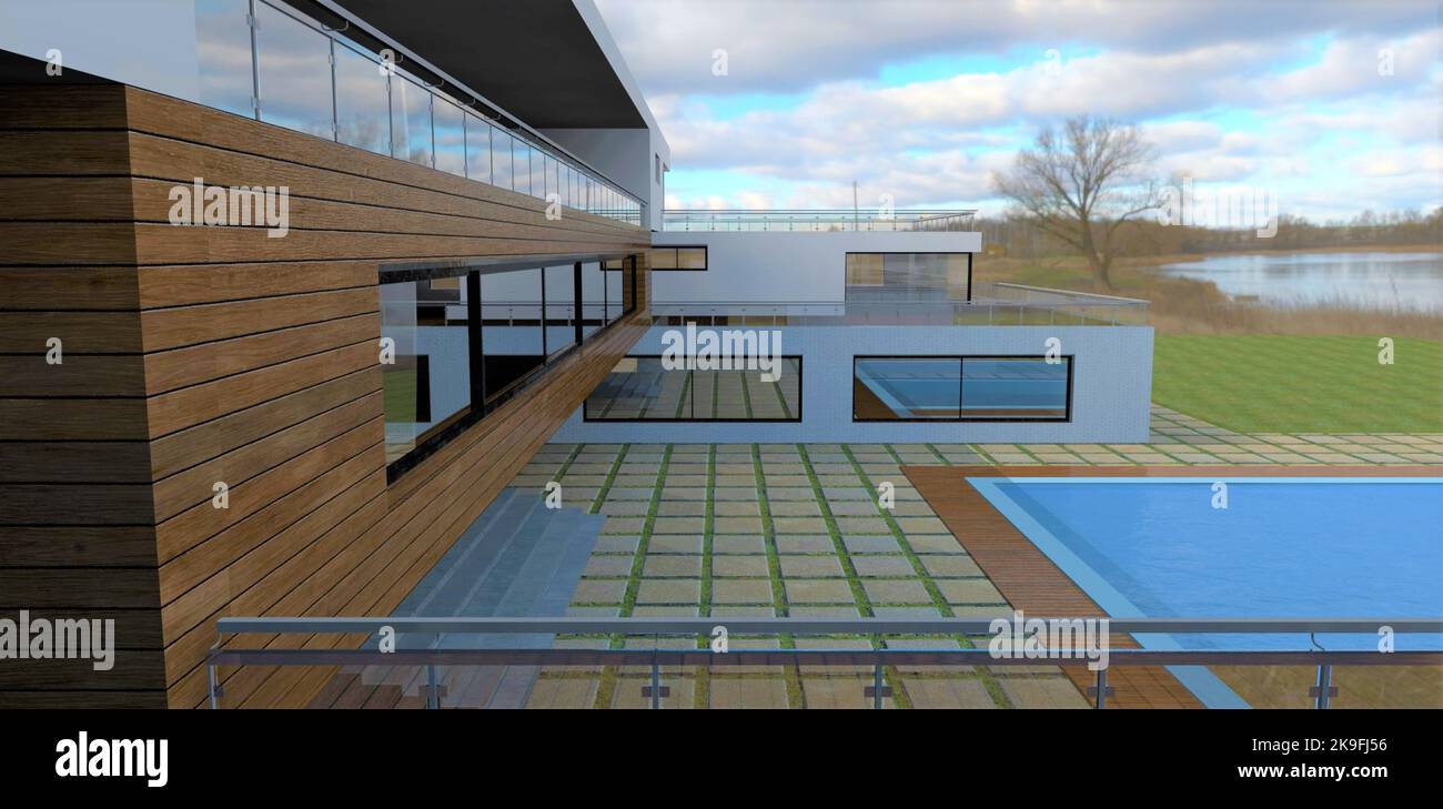 View from the terrace into the courtyard of an advanced country villa ...