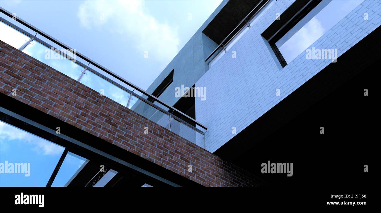 View from below on the facade of a traditional office building finished ...