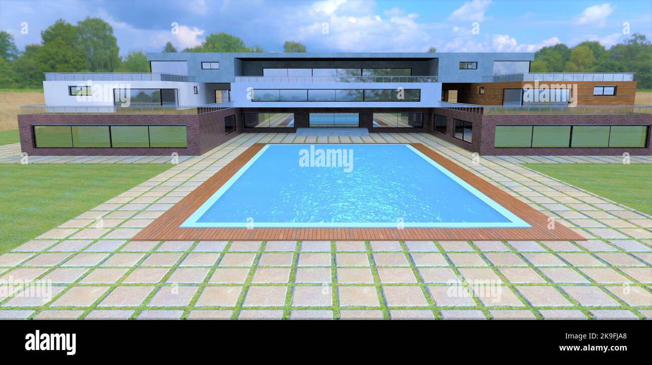 Swimming pool in the middle of the courtyard of a wonderful newly built ...