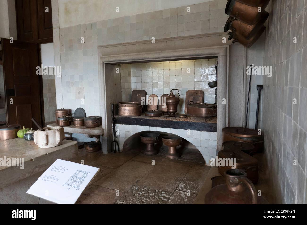 MAFRA, PORTUGAL - 29th JUNE 2022: View of an old medieval kitchen with ...