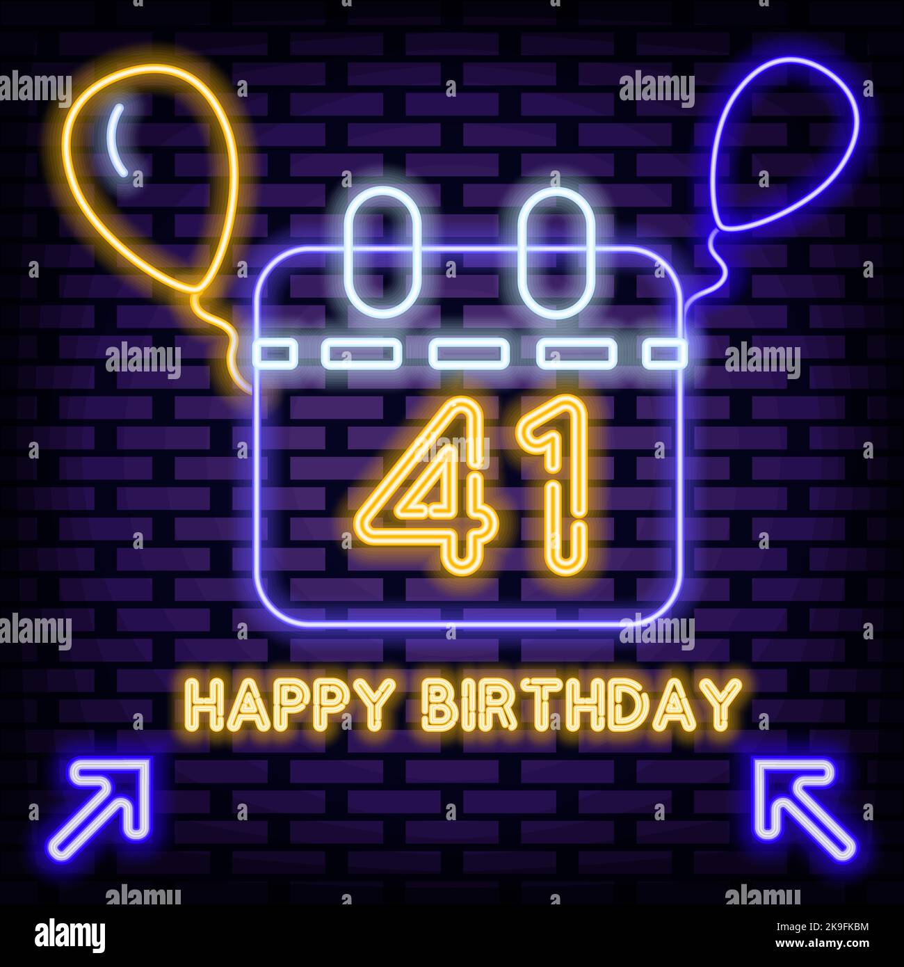 41th Happy Birthday 41 Year old Neon Sign Vector. Bright signboard ...