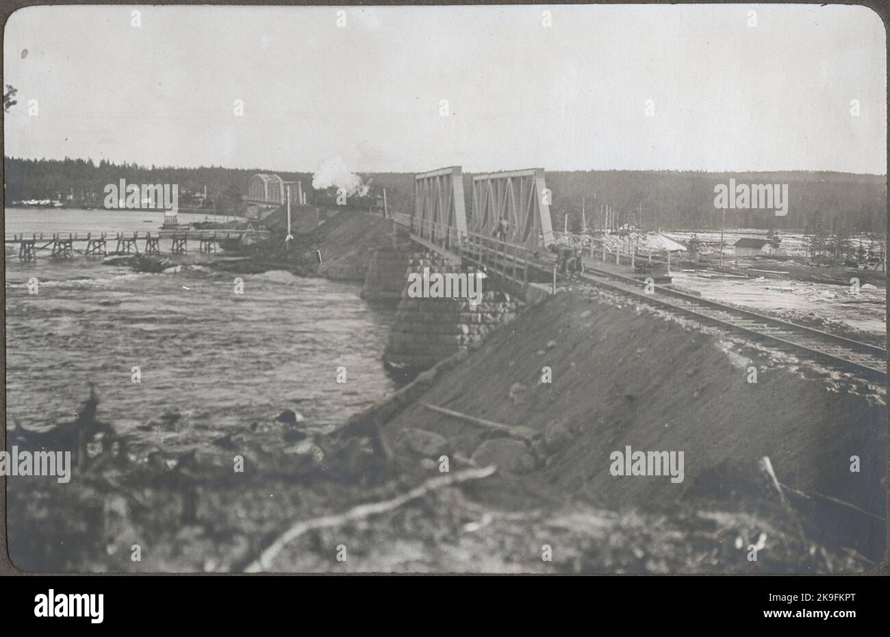 Bridge over Ume Älv. The bridge finished in the summer of 1924 Stock ...