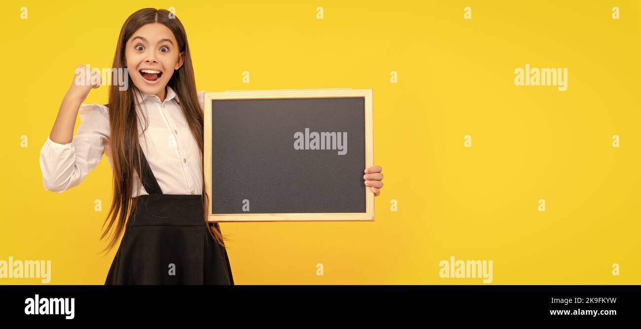 educational offer promotion. school sale. amazed teen girl hold ...