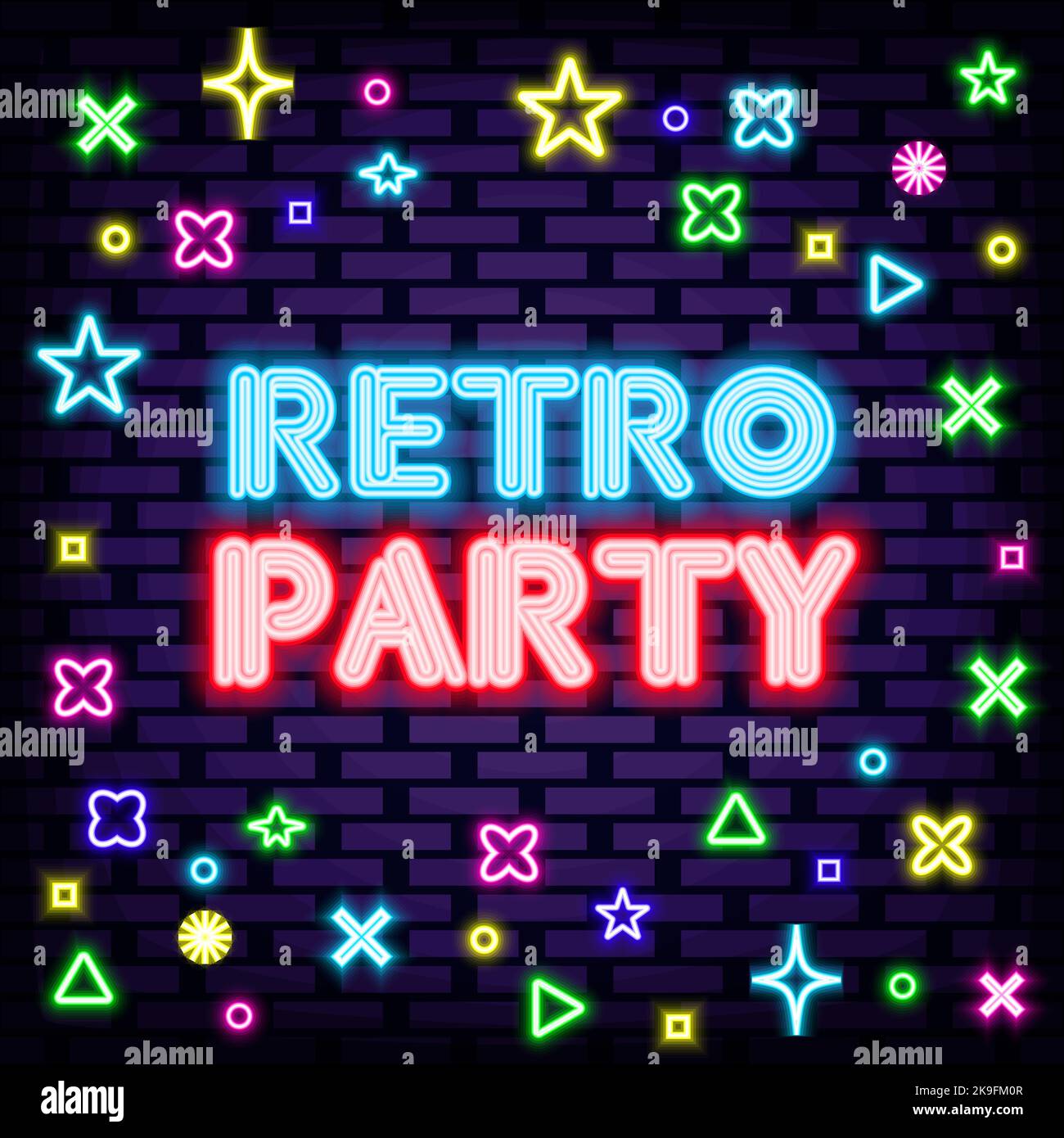 Retro Party Neon sign. Bright signboard. Announcement neon signboard ...