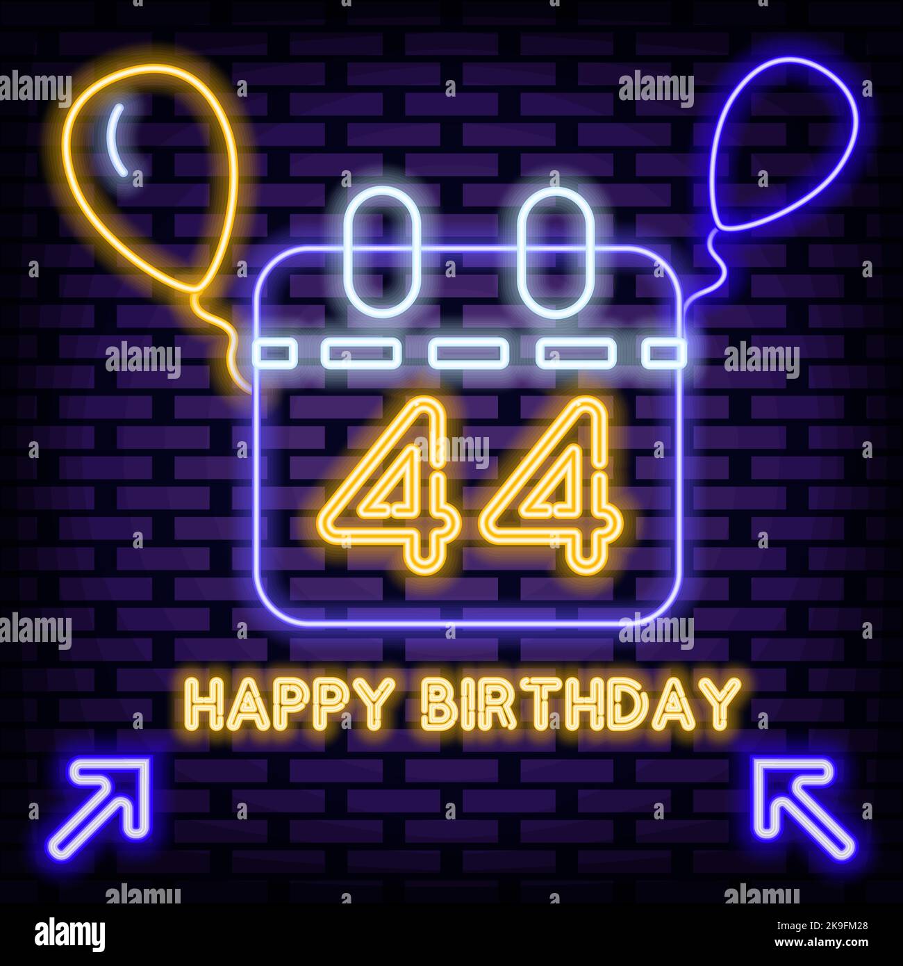 44th Happy Birthday 44 Year old Neon Sign Vector. On brick wall ...