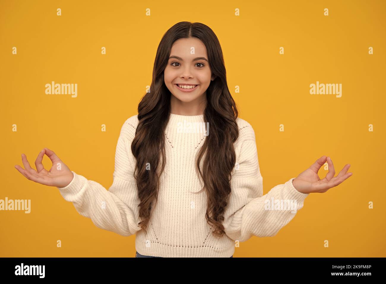 Happy face, positive and smiling emotions. Teenager child in white ...