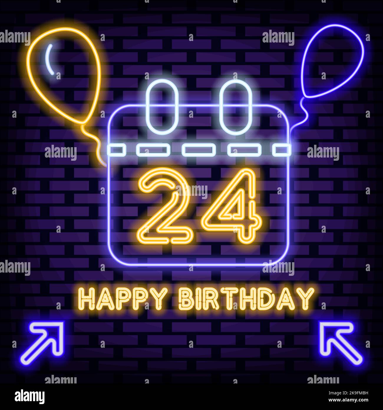 24th Happy Birthday 24 Year old Neon sign. Glowing with colorful neon ...