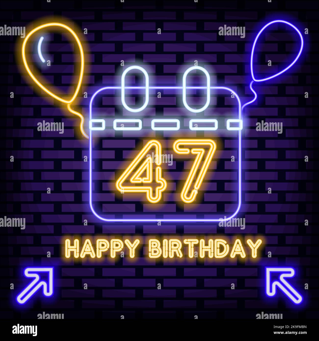 47th Happy Birthday 47 Year old Neon signboards. Bright signboard ...