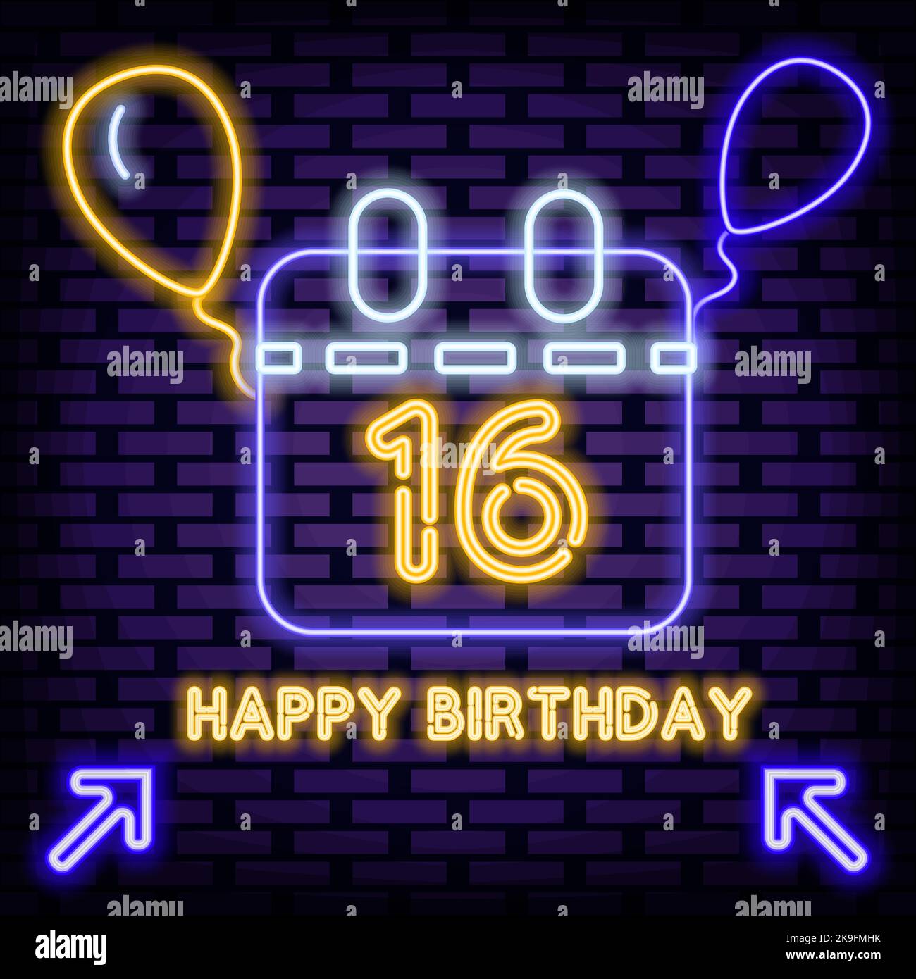 16th Happy Birthday 16 Year old Badge in neon style. Neon script. Night ...