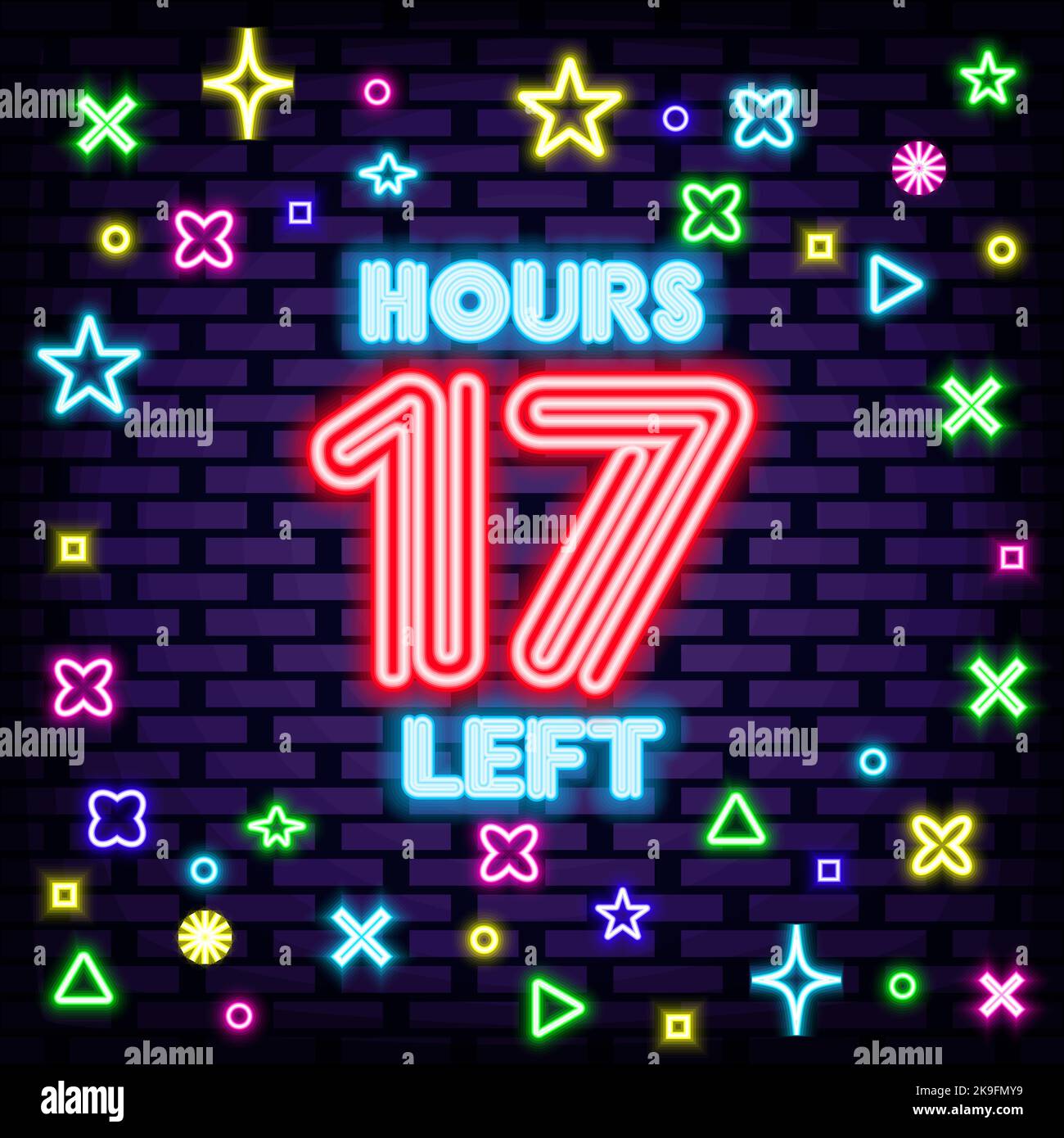 17 hours left Neon quote. On brick wall background. Light banner Stock ...