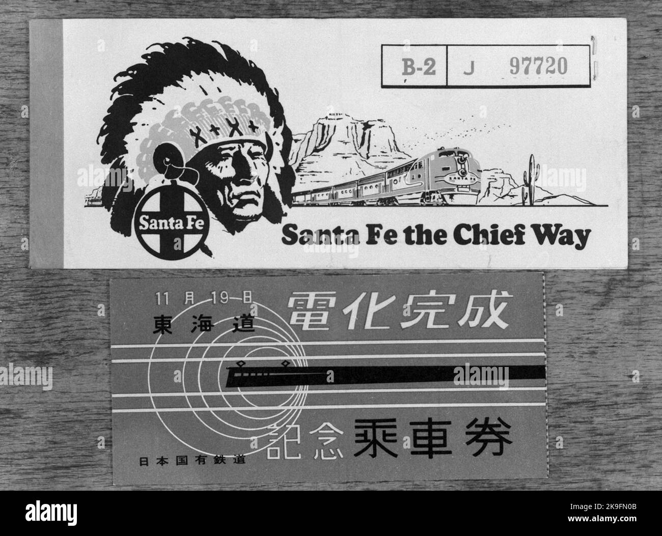 Foreign travel tickets, older type. Santa Fe the Chief Way Stock Photo ...