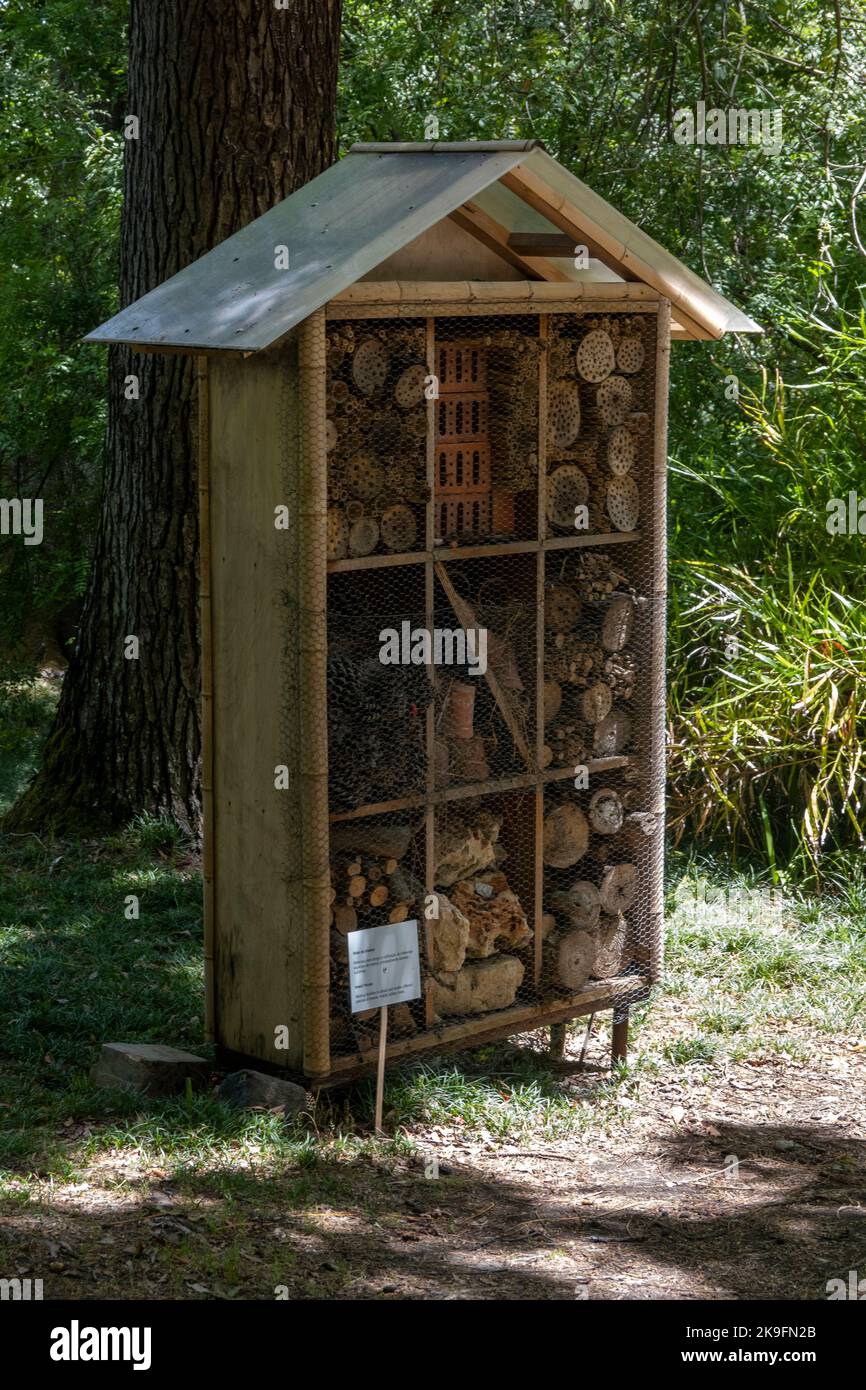 Bug and insect hotel structure on the botanical garden of Lisbon ...