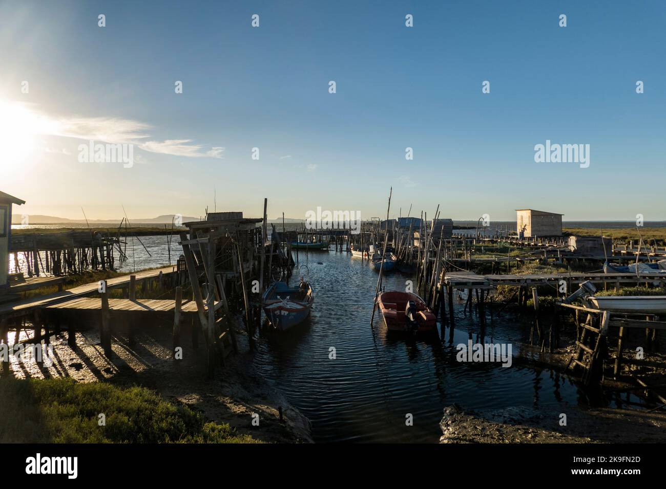 View of old wooden palaphitic docks located in Carrasqueira, Portugal ...