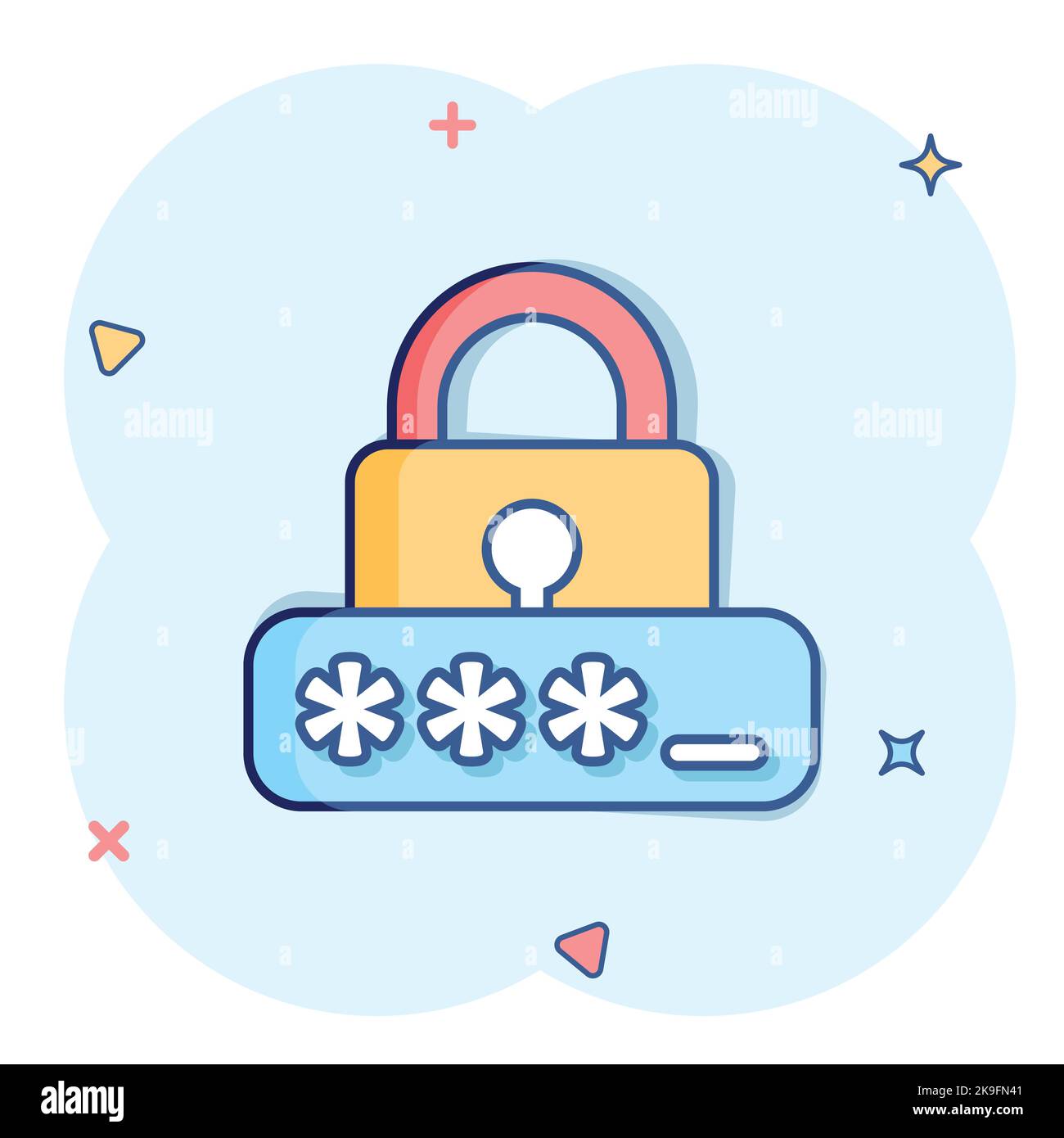 Login icon in comic style. Password access cartoon vector illustration ...