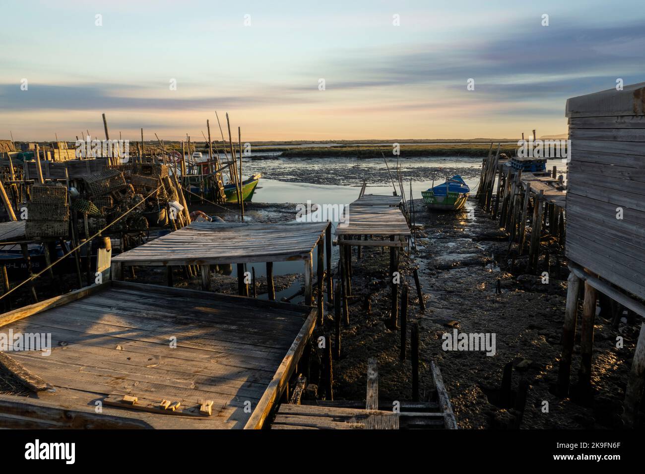 View of old wooden palaphitic docks located in Carrasqueira, Portugal ...