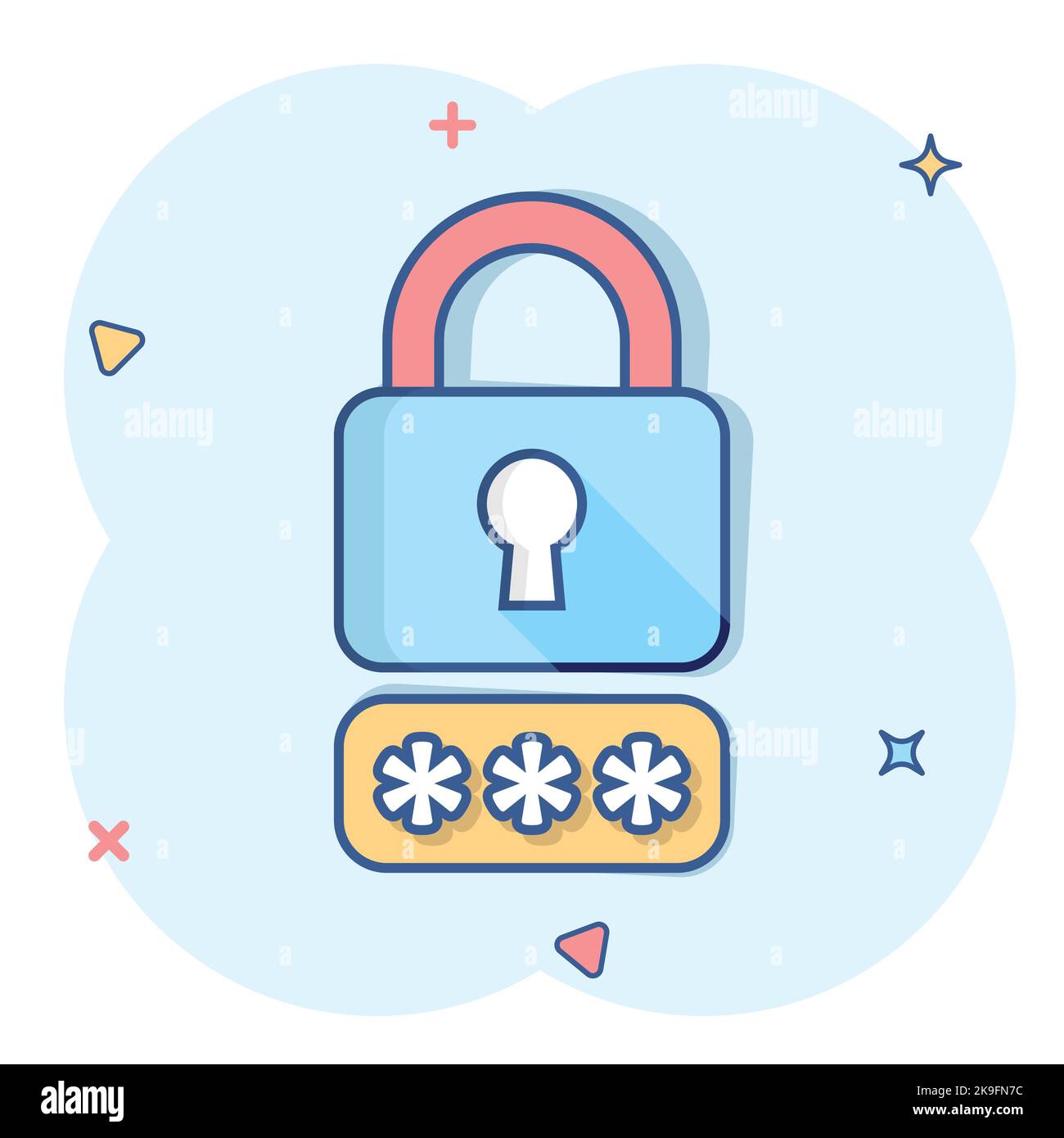 Login icon in comic style. Password access cartoon vector illustration ...