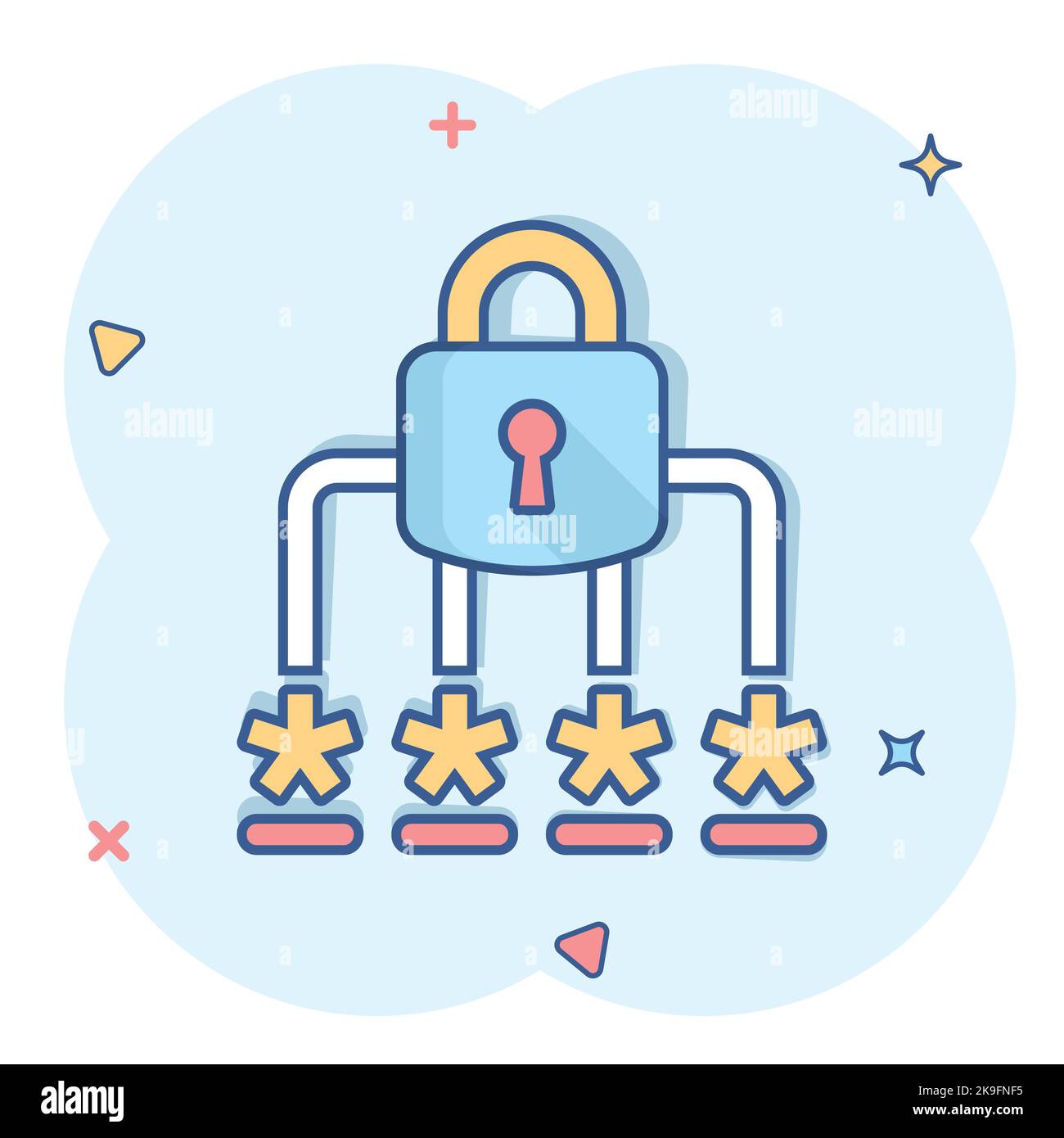 Login icon in comic style. Password access cartoon vector illustration ...