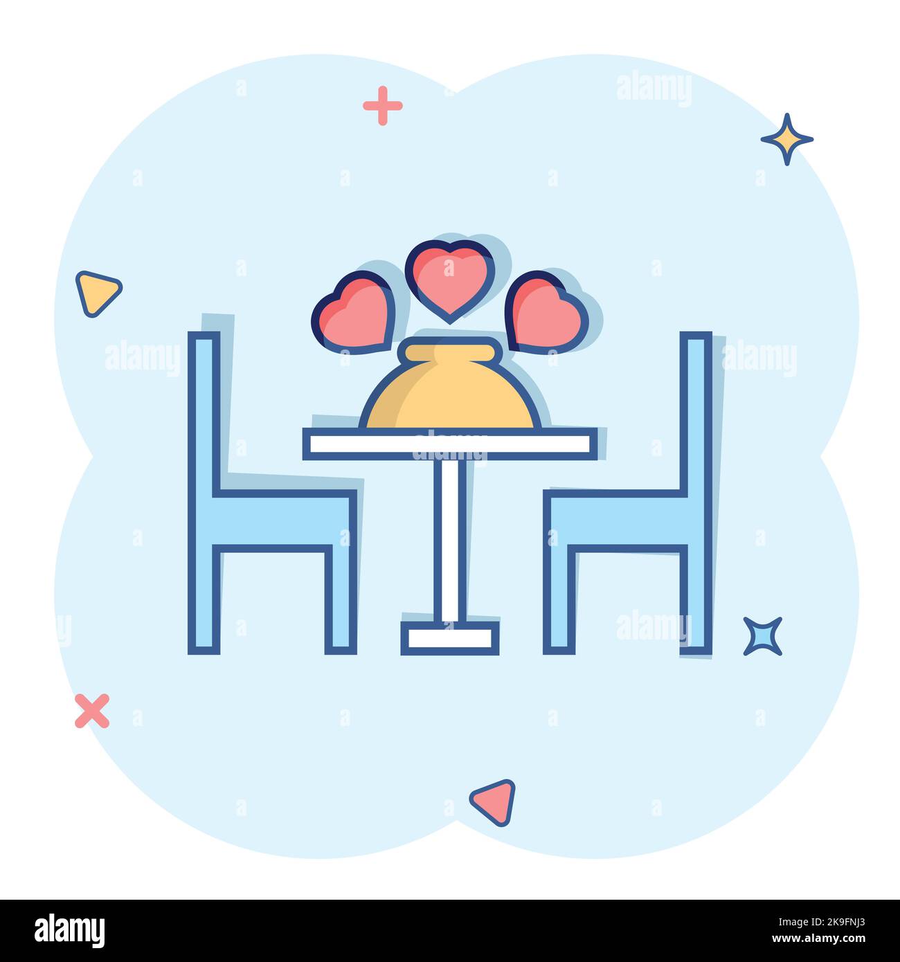 Romantic dinner icon in comic style. Cafe cartoon vector illustration ...