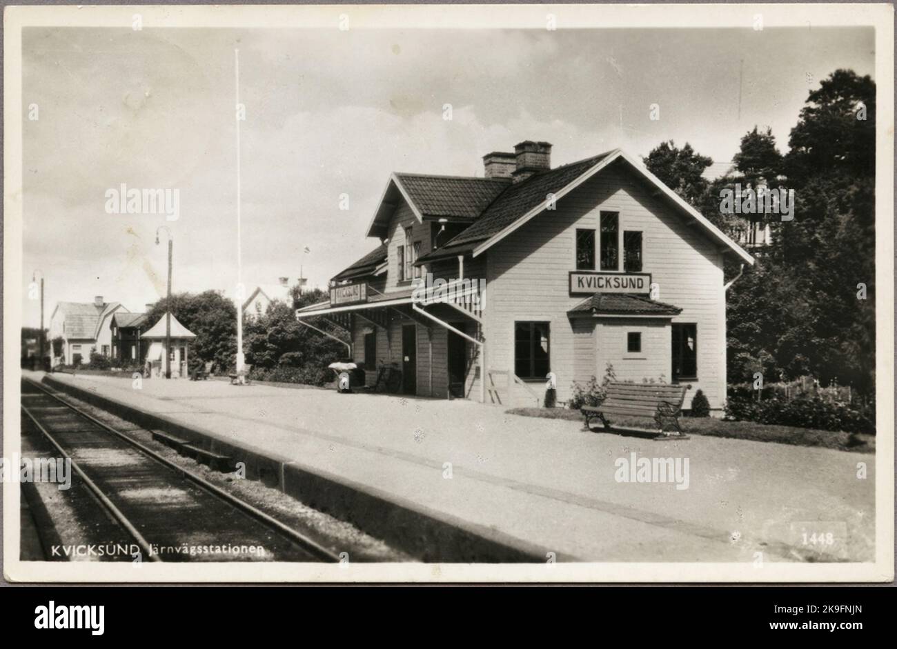Track side of station with view at station house and platform Stock ...