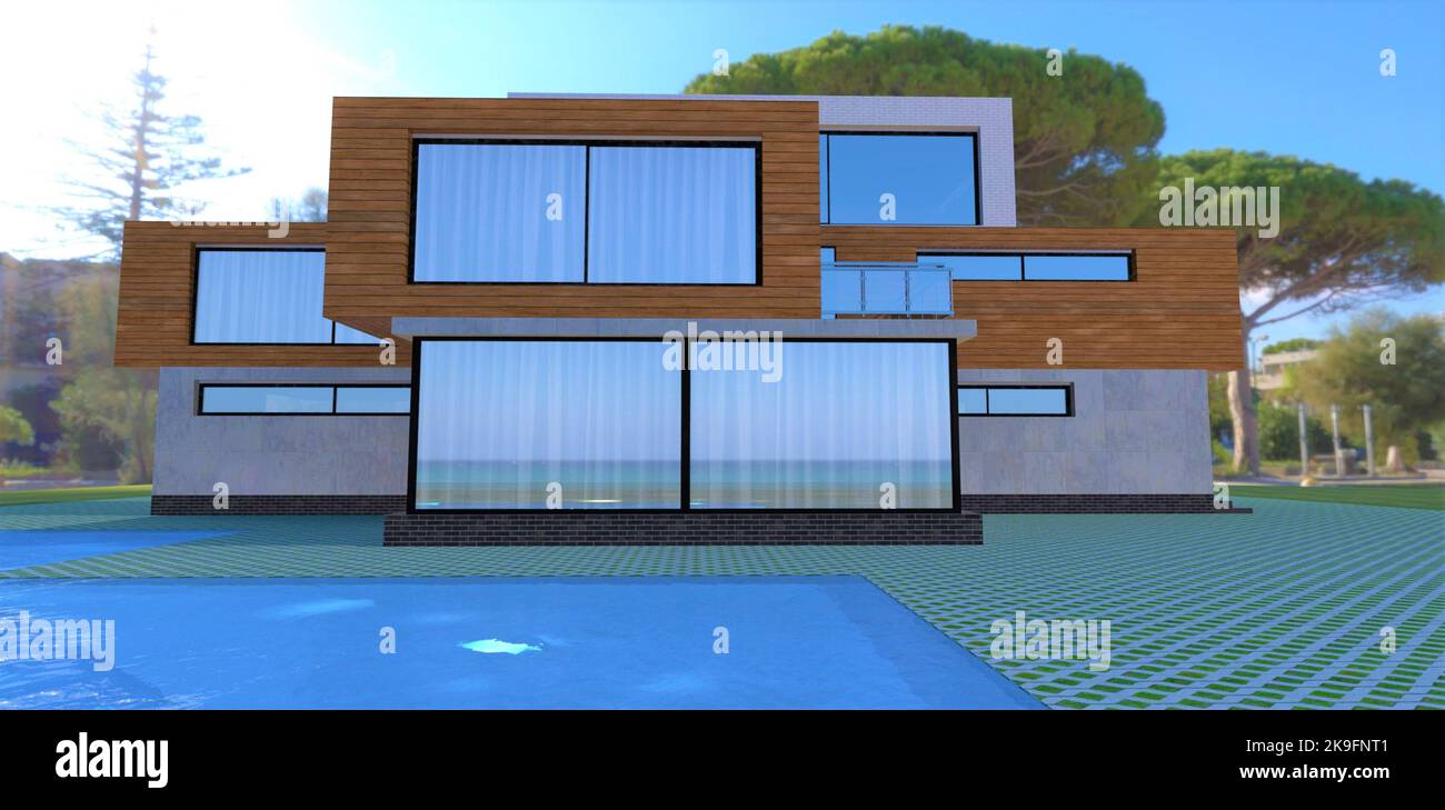 Architectural improvisation in a minimalist style. Large panoramic ...